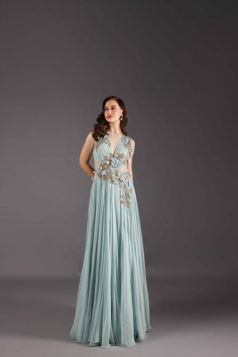 Light Green Designer Gown – Mynah Designs